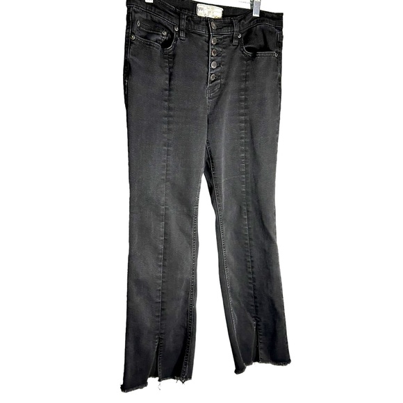 Free People | Jeans | Free People Button Fly Raw Split Hem Crop Black ...